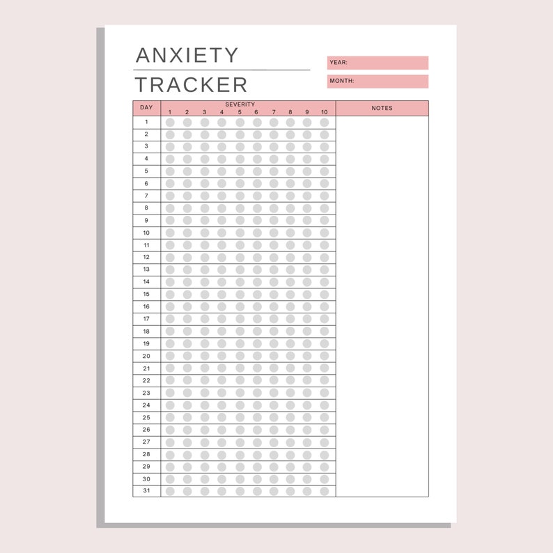 Daily Anxiety Tracker Printable | Mental Health Care | Anxiety Levels ...