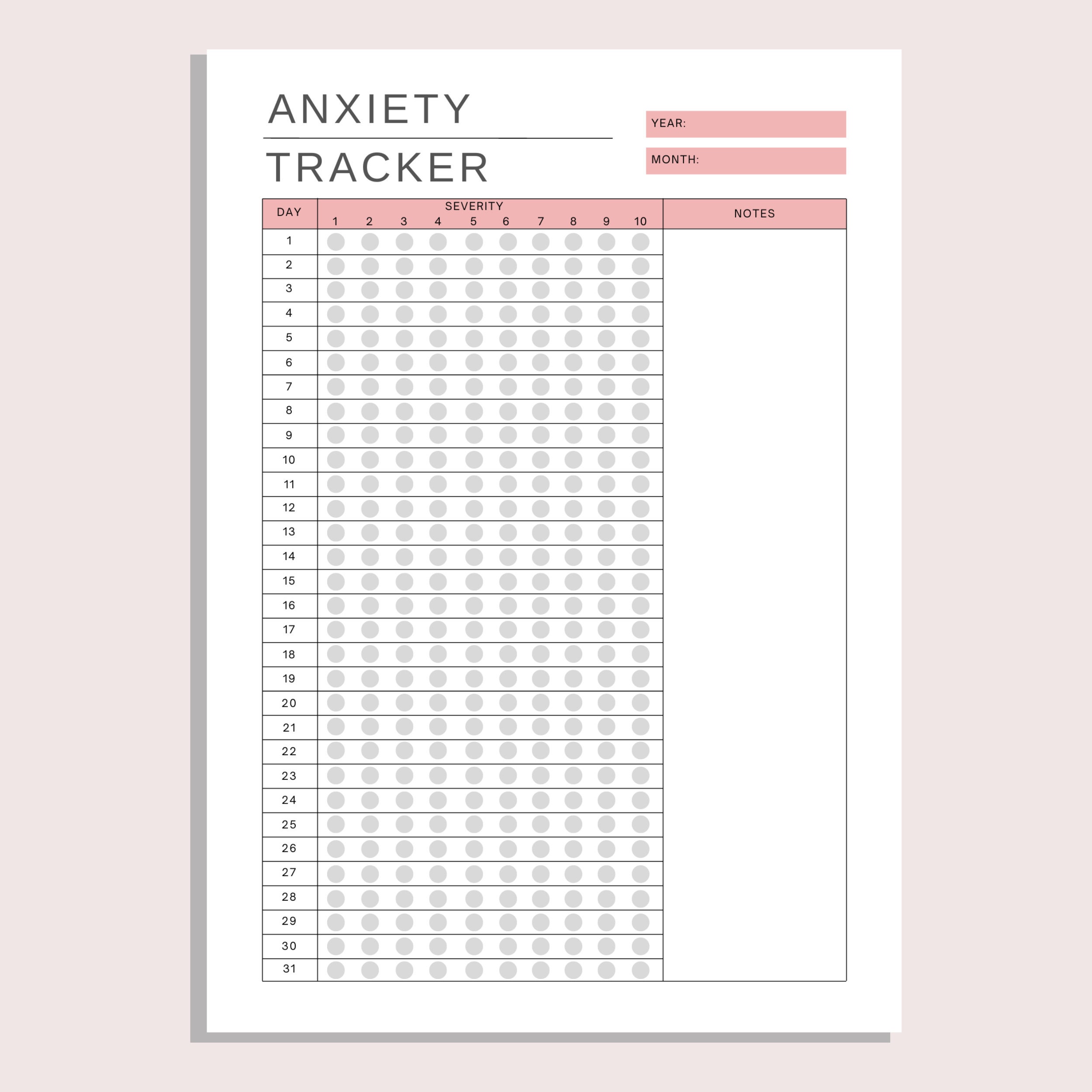 Daily Anxiety Tracker Printable | Mental Health Care | Anxiety Levels ...