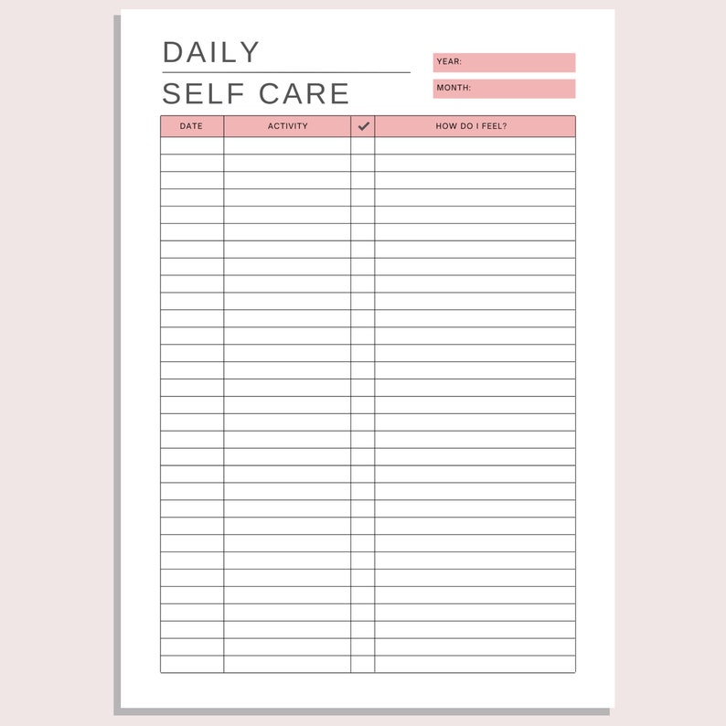 Daily Self Care Log, Wellness Tracker, Self Care Journal, Printable ...