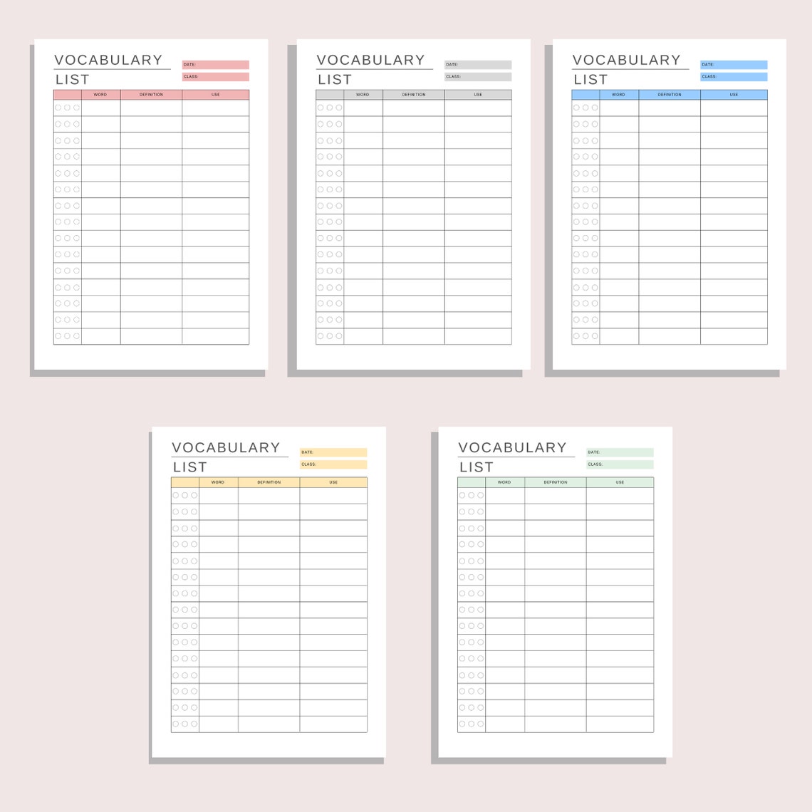 Vocabulary List | Printable Literacy Worksheet | Voca Card | Language ...