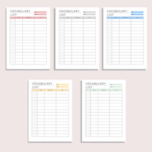 Vocabulary List | Printable Literacy Worksheet | Voca Card | Language ...