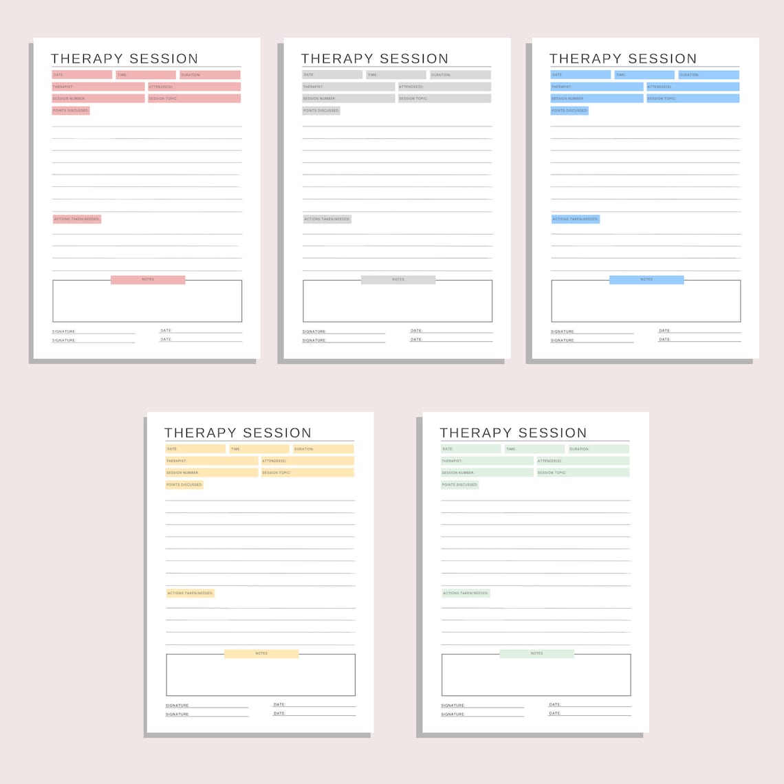 Therapy Session Notes | Printable Therapy Log | Mental Health Tracker ...