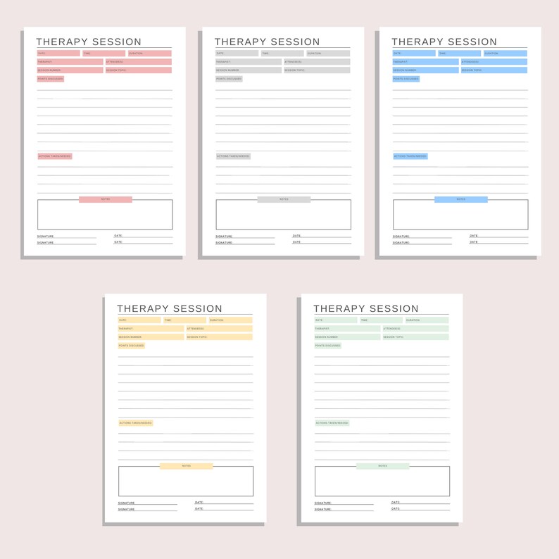 Therapy Session Notes | Printable Therapy Log | Mental Health Tracker ...