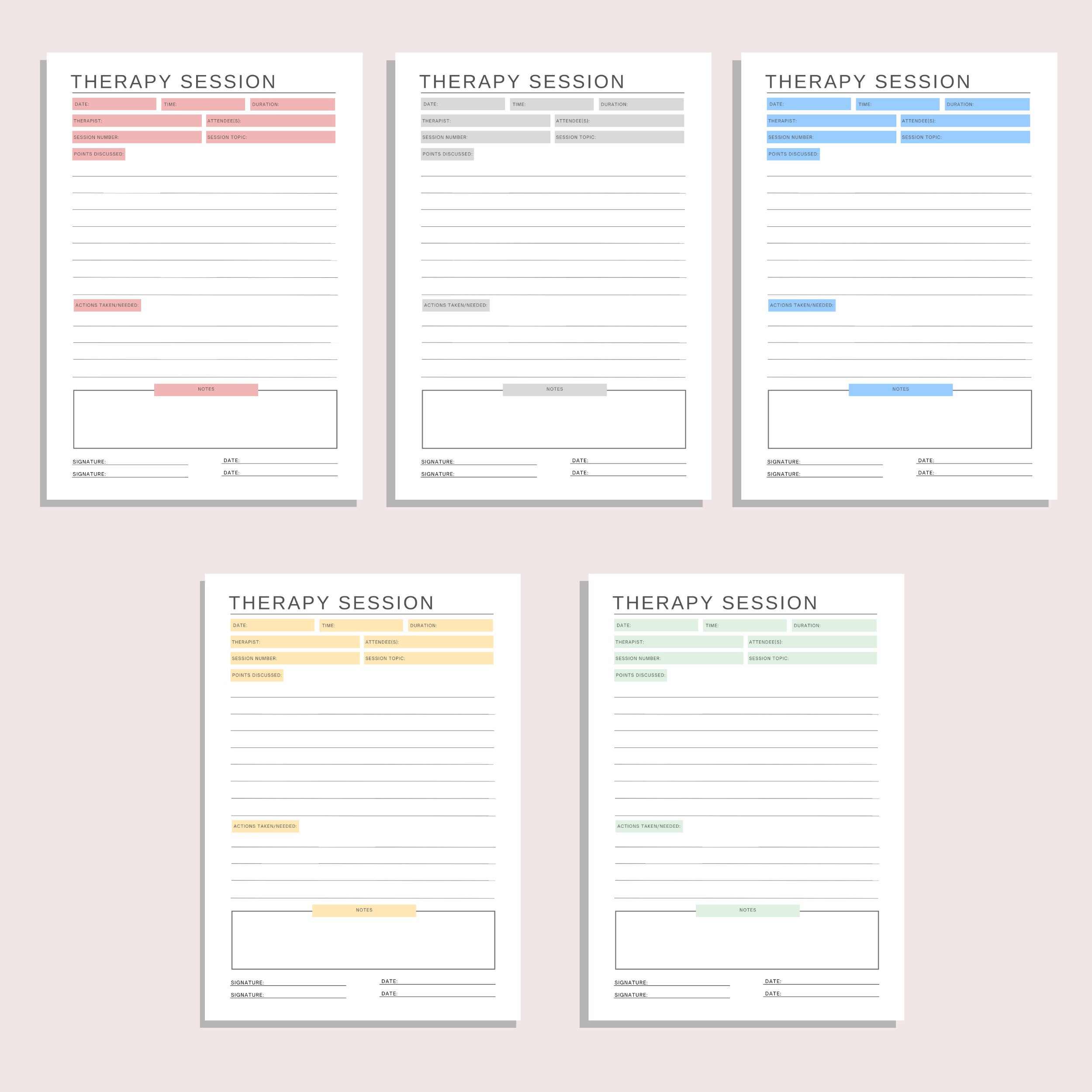 Therapy Session Notes | Printable Therapy Log | Mental Health Tracker ...