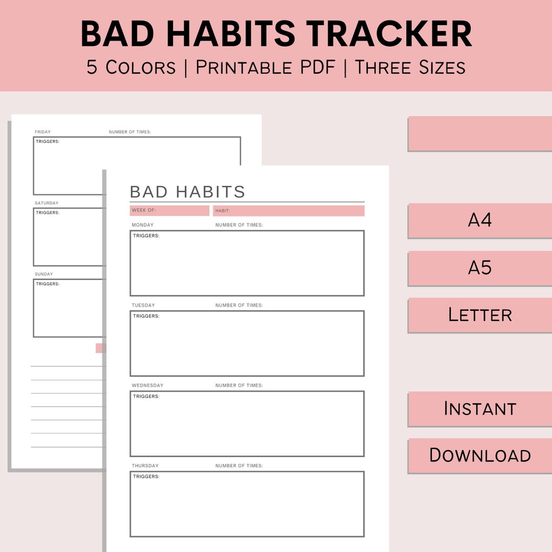 Bad Habit Tracker | Printable Habit Pattern Log | Habit Loop | Daily ...