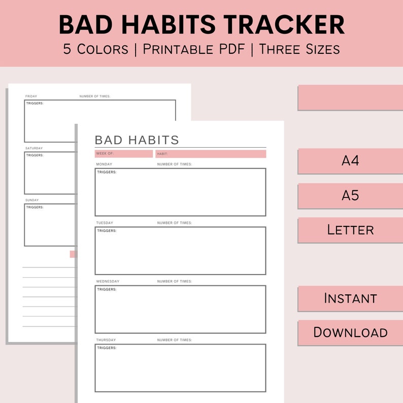 Bad Habit Tracker | Printable Habit Pattern Log | Habit Loop | Daily ...