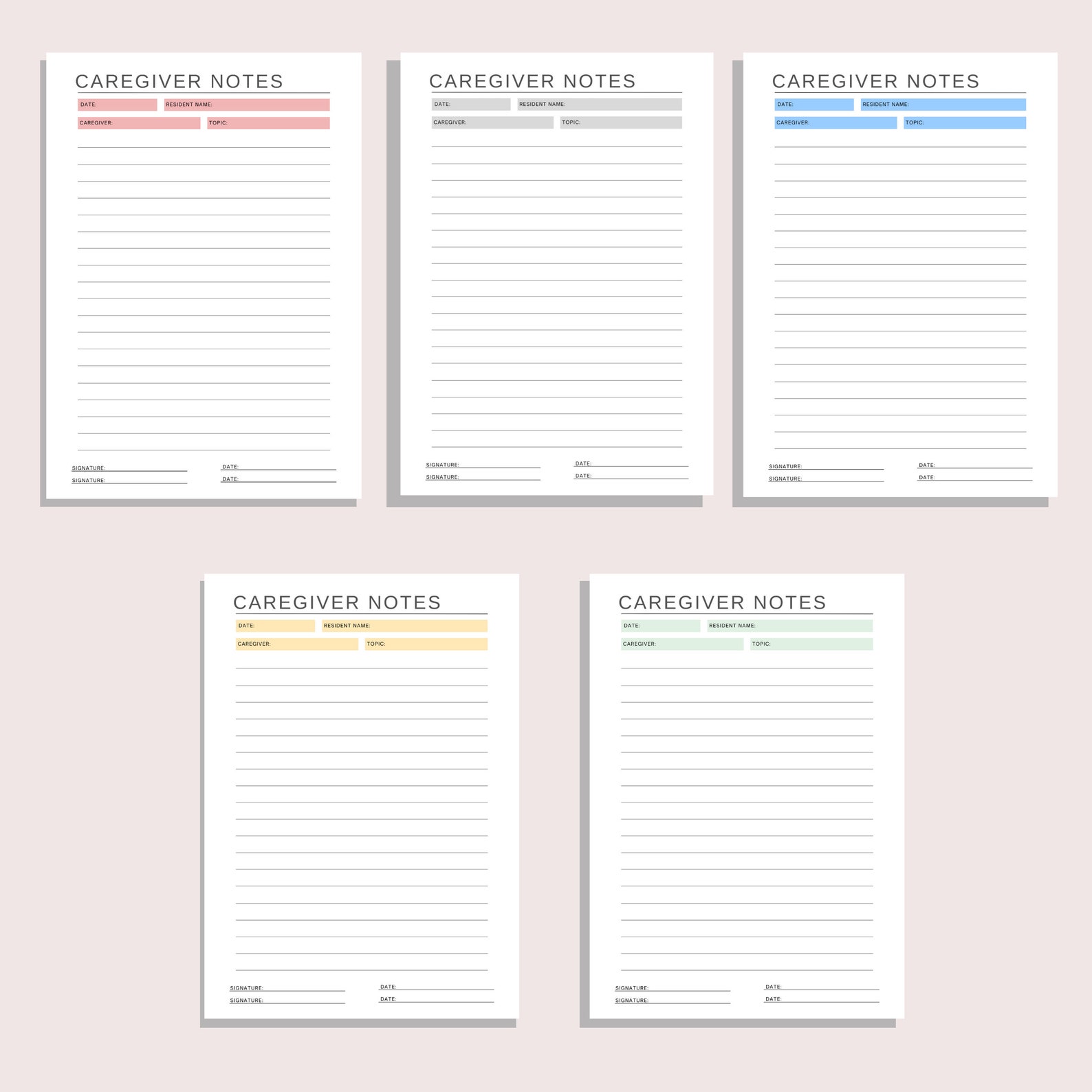 Caregiver Notes Sheet | Printable Elderly Care | Home Health Care Notes ...