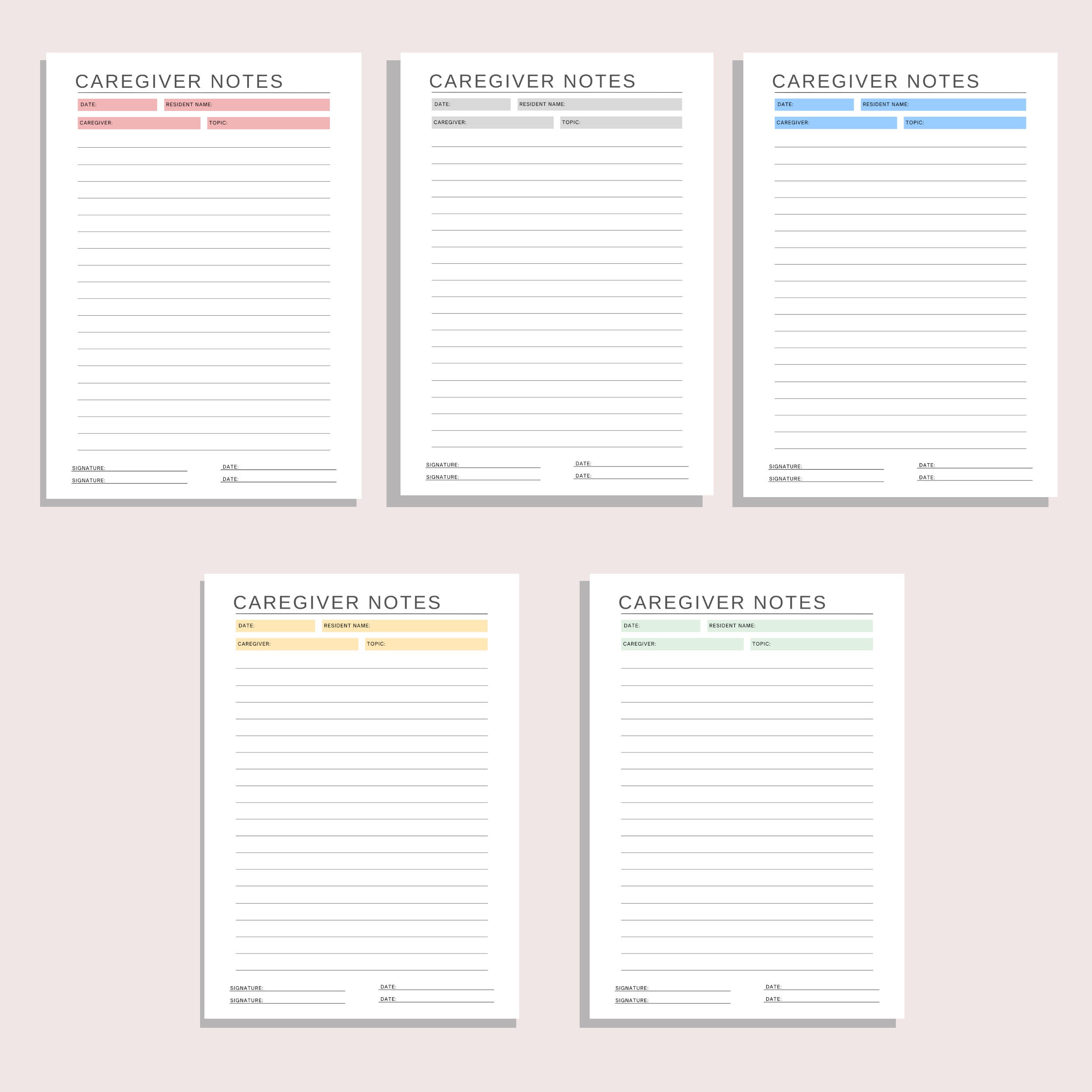 Caregiver Notes Sheet | Printable Elderly Care | Home Health Care Notes ...