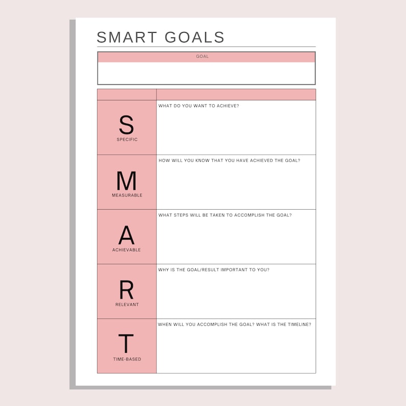 SMART Goals Template | Printable Goal Setting Worksheet | Small ...