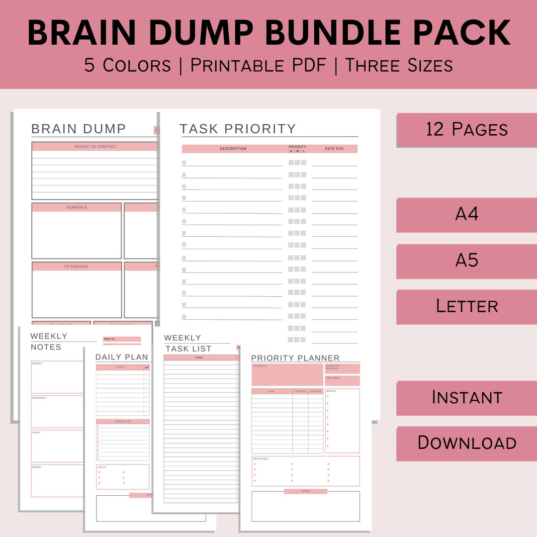 Printable Brain Dump Bundle Pack, ADHD Planner, to Do List ...