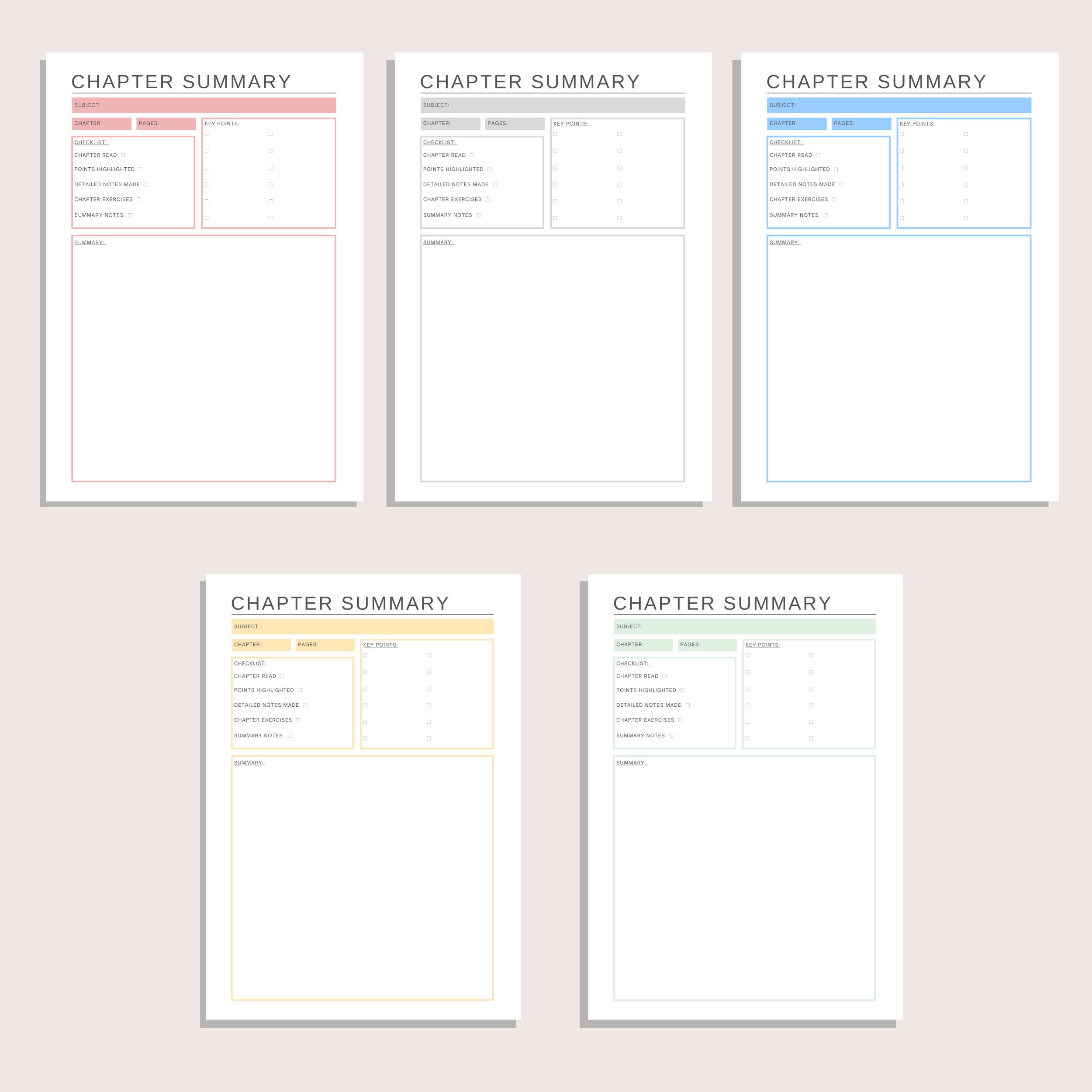 Chapter Summary | Printable Note Taking Sheet | College Reading Planner ...