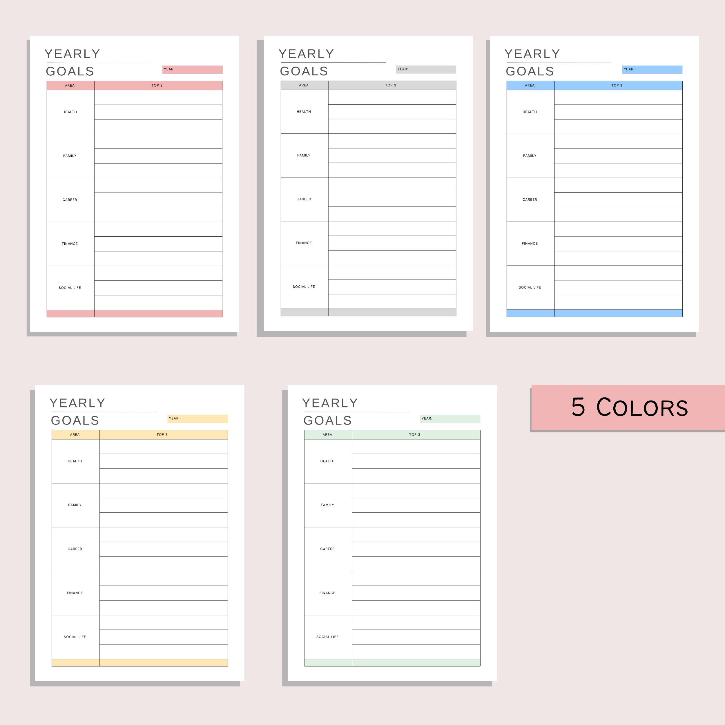Yearly Goal Planner Printable Productivity Plan 8 Areas of Life ...