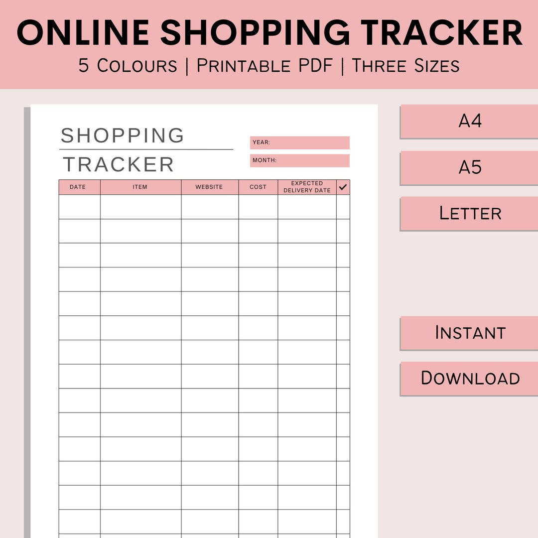 Online Shopping Tracker | Printable Purchase Log | Product Spending ...
