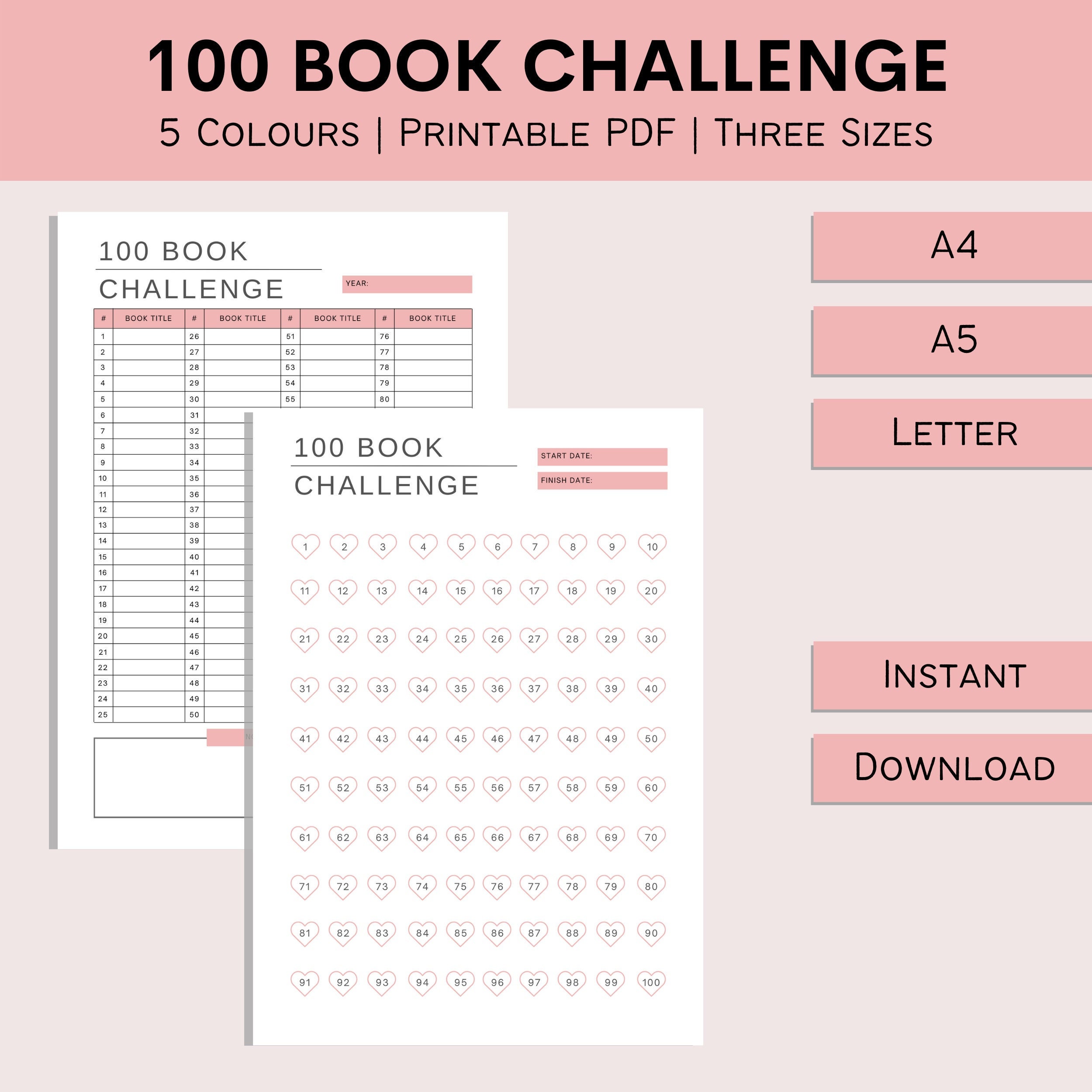 100 Book Challenge Reading Tracker Book Counter What to Read Printable ...