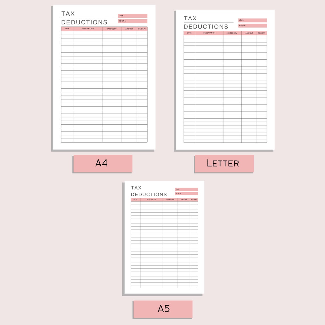 Tax Deduction Tracker | Printable Tax Sheet | Business Decduction Log ...