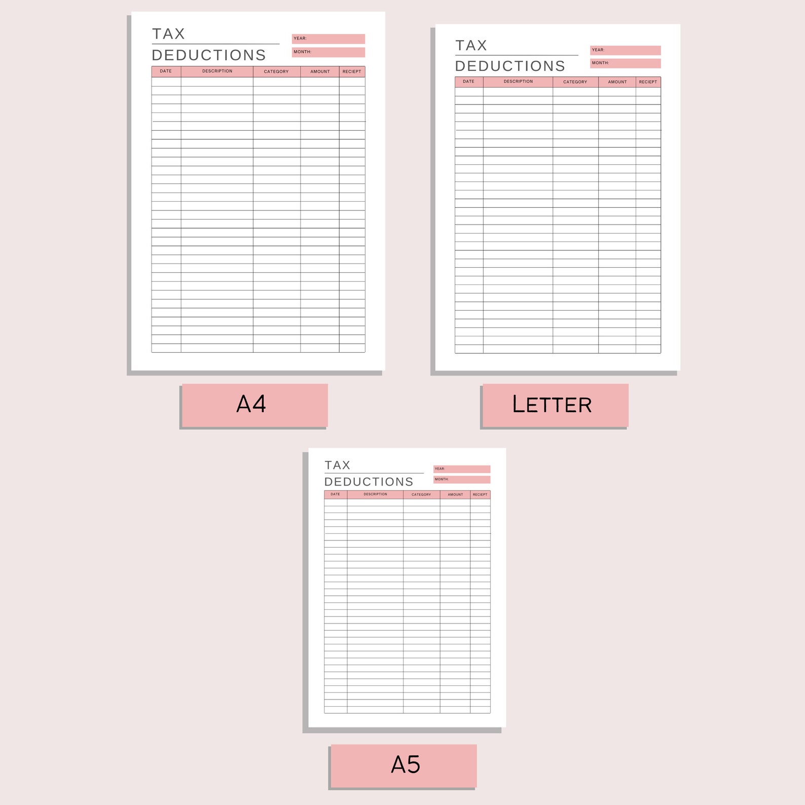 Tax Deduction Tracker | Printable Tax Sheet | Business Decduction Log ...