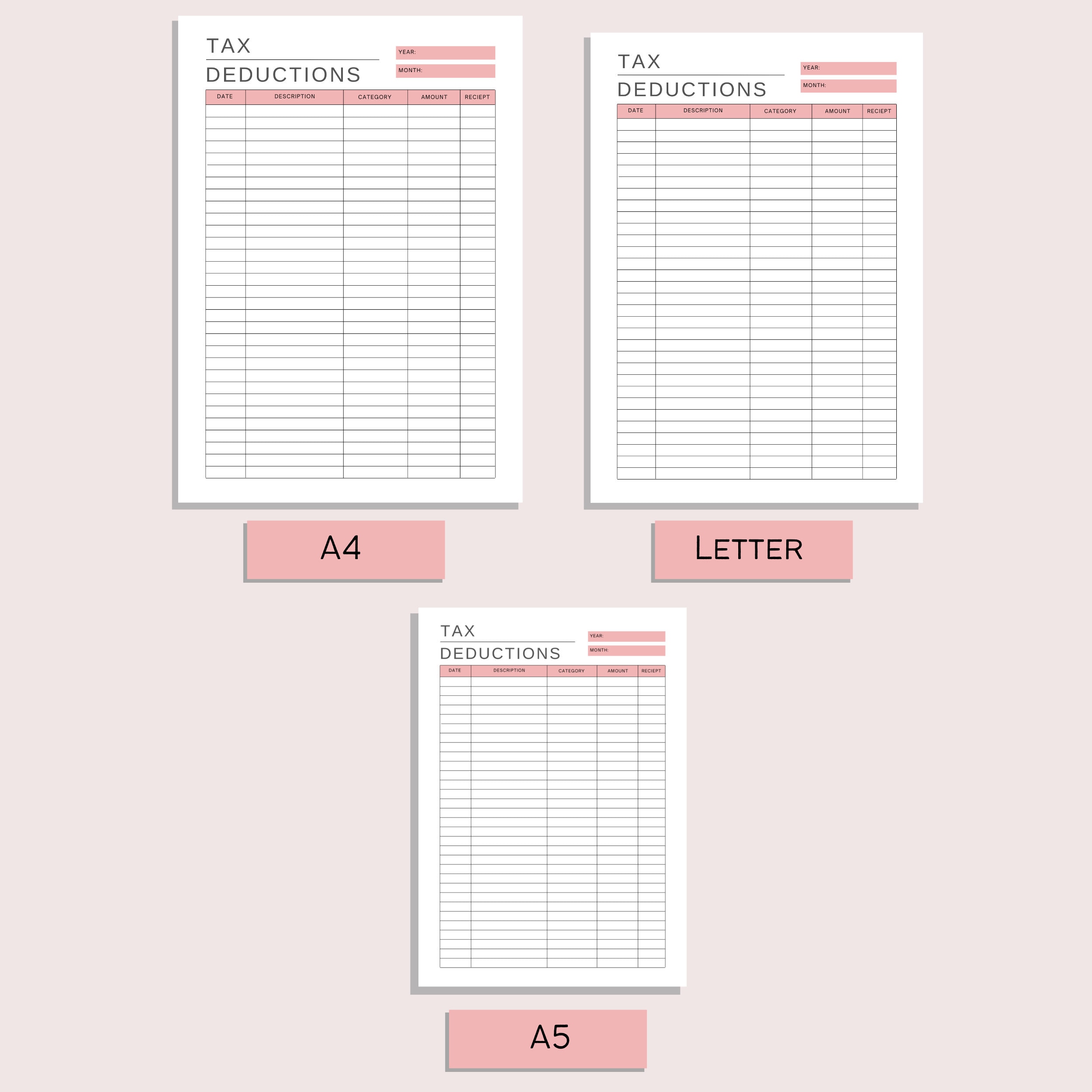 Tax Deduction Tracker | Printable Tax Sheet | Business Decduction Log ...