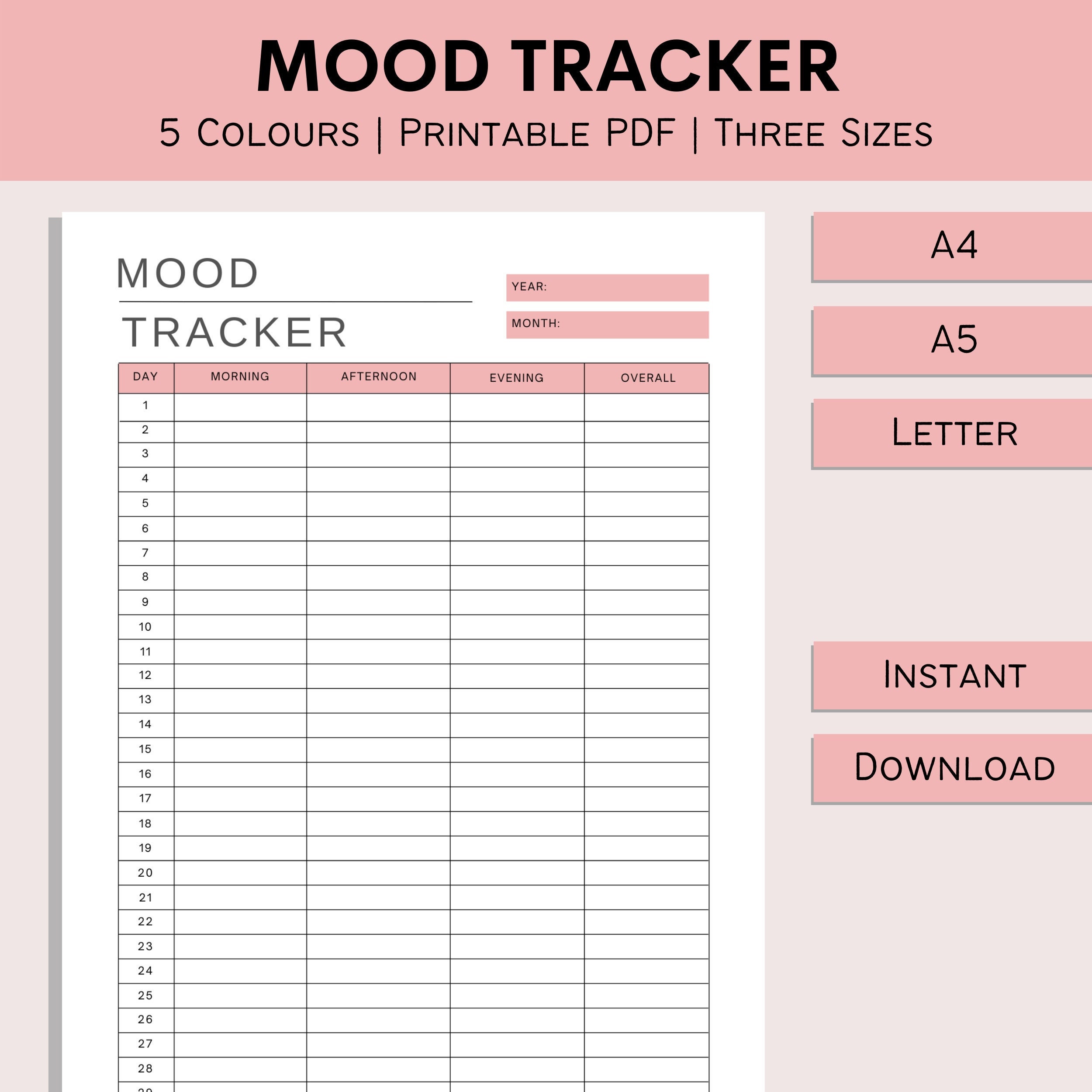 Mood Tracker | Printable Daily Mood Journal | Monthly Emotion Log ...