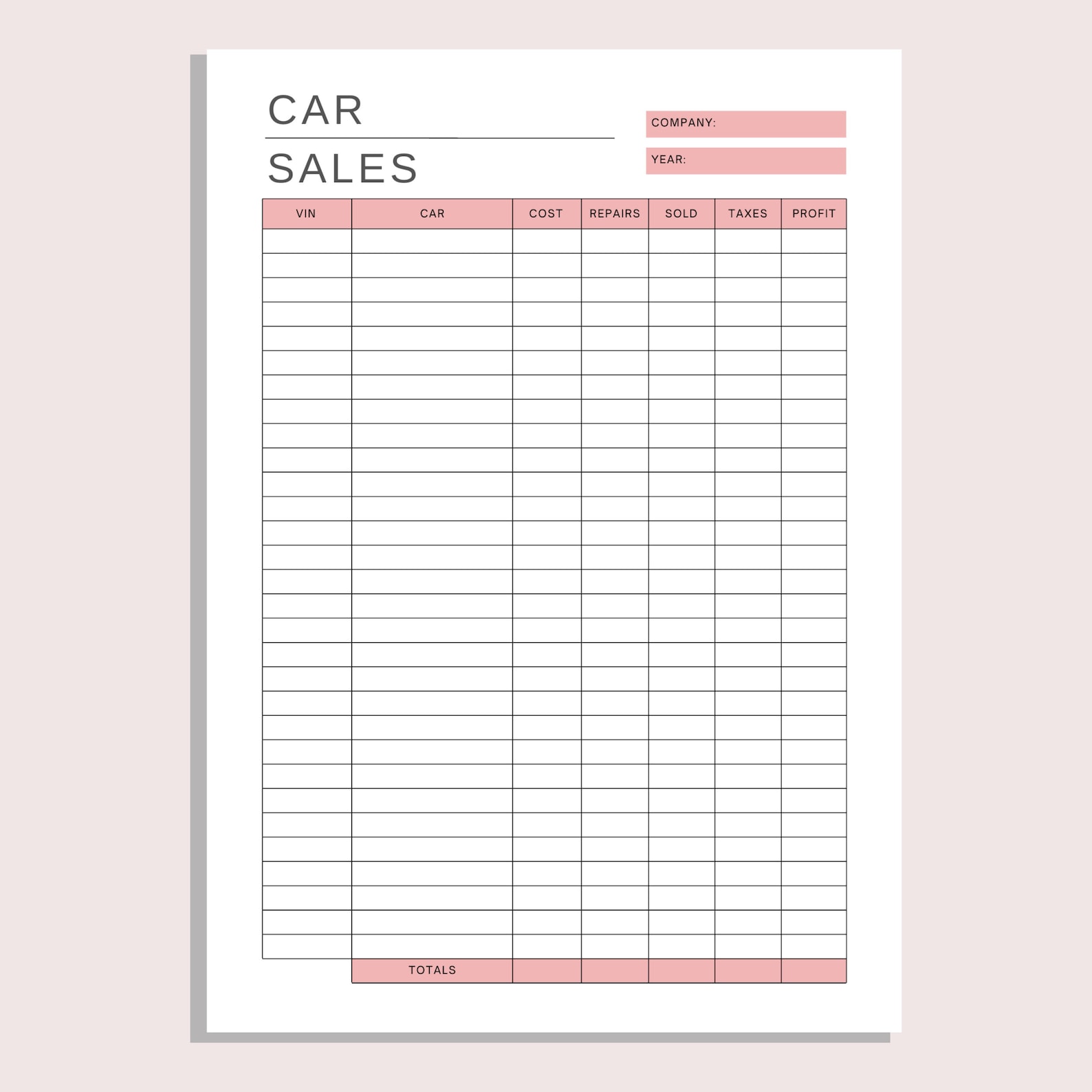 Car Sales Tracker | Printable Vehicle Profit Log | Car Salesman Sheet ...