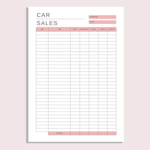 Car Sales Tracker | Printable Vehicle Profit Log | Car Salesman Sheet ...