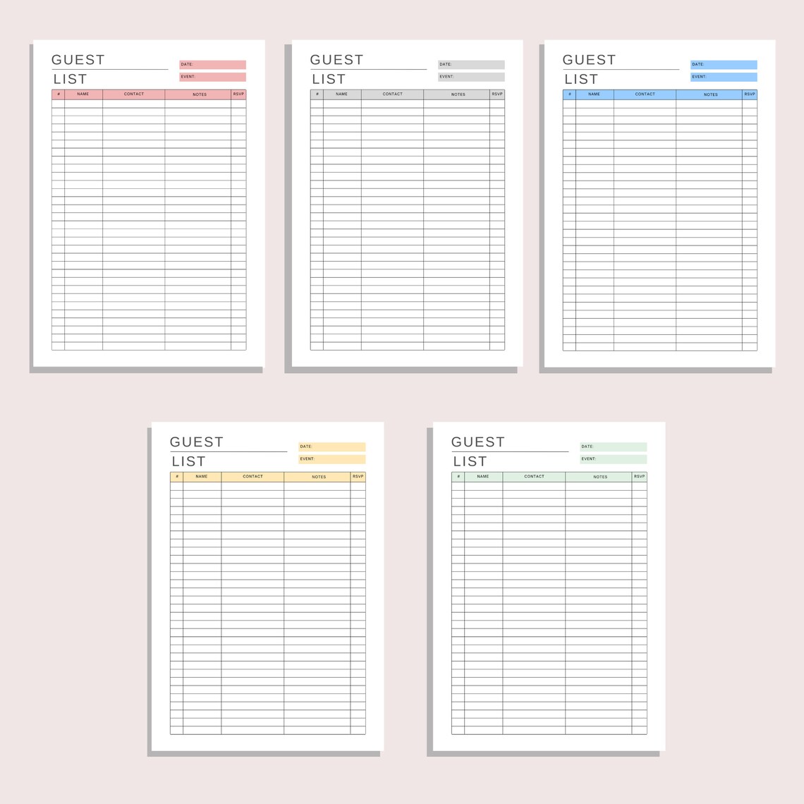 Guest List | Guest List Tracker | Printable Guest Sheet | Event ...