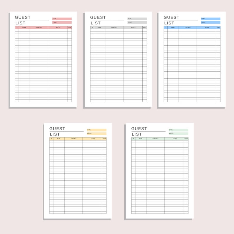 Guest List | Guest List Tracker | Printable Guest Sheet | Event ...