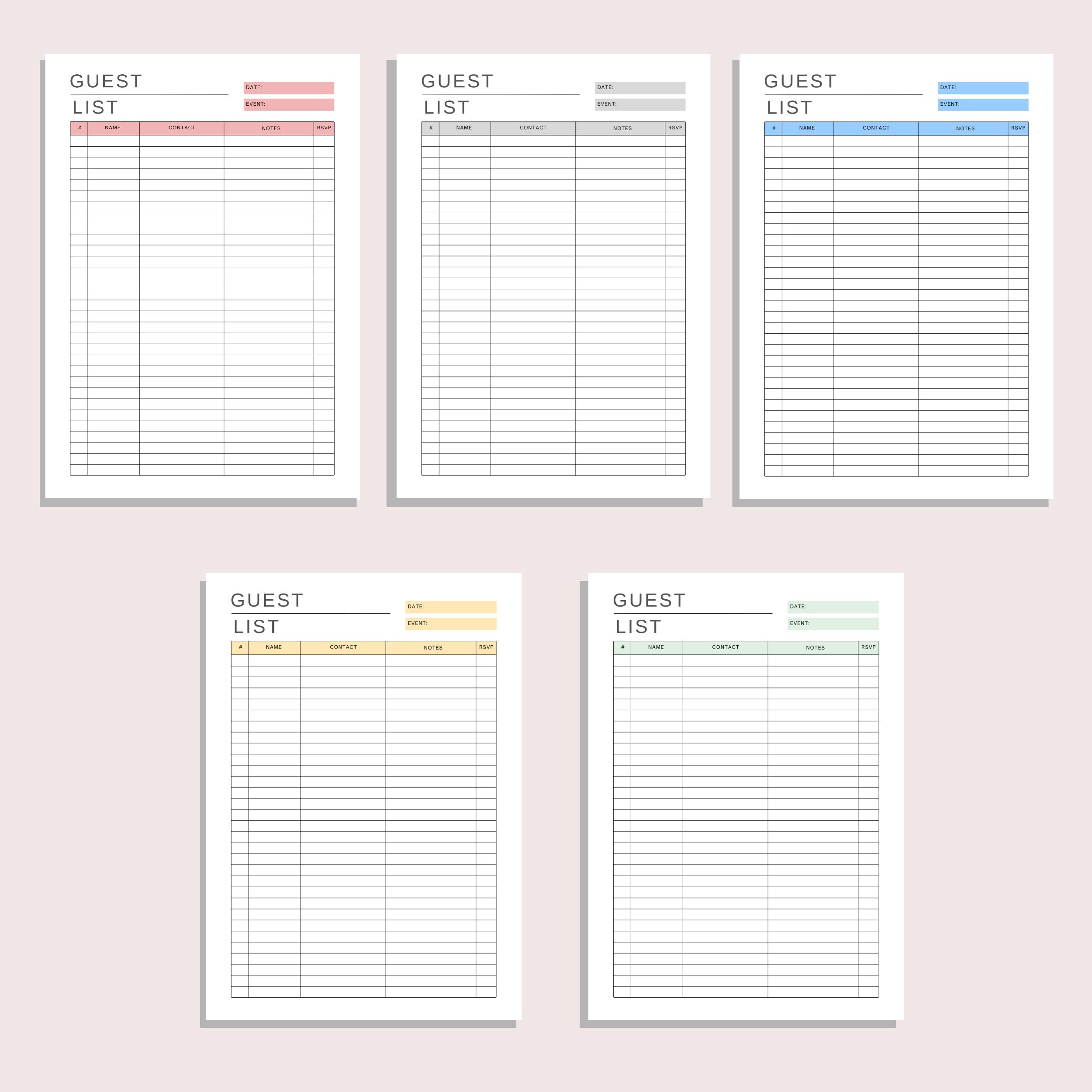 Guest List | Guest List Tracker | Printable Guest Sheet | Event ...