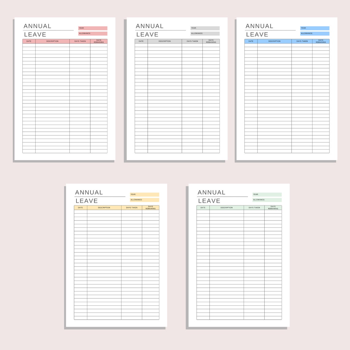 Annual Leave Tracker | Holiday Log | Printable Work Holiday Track ...