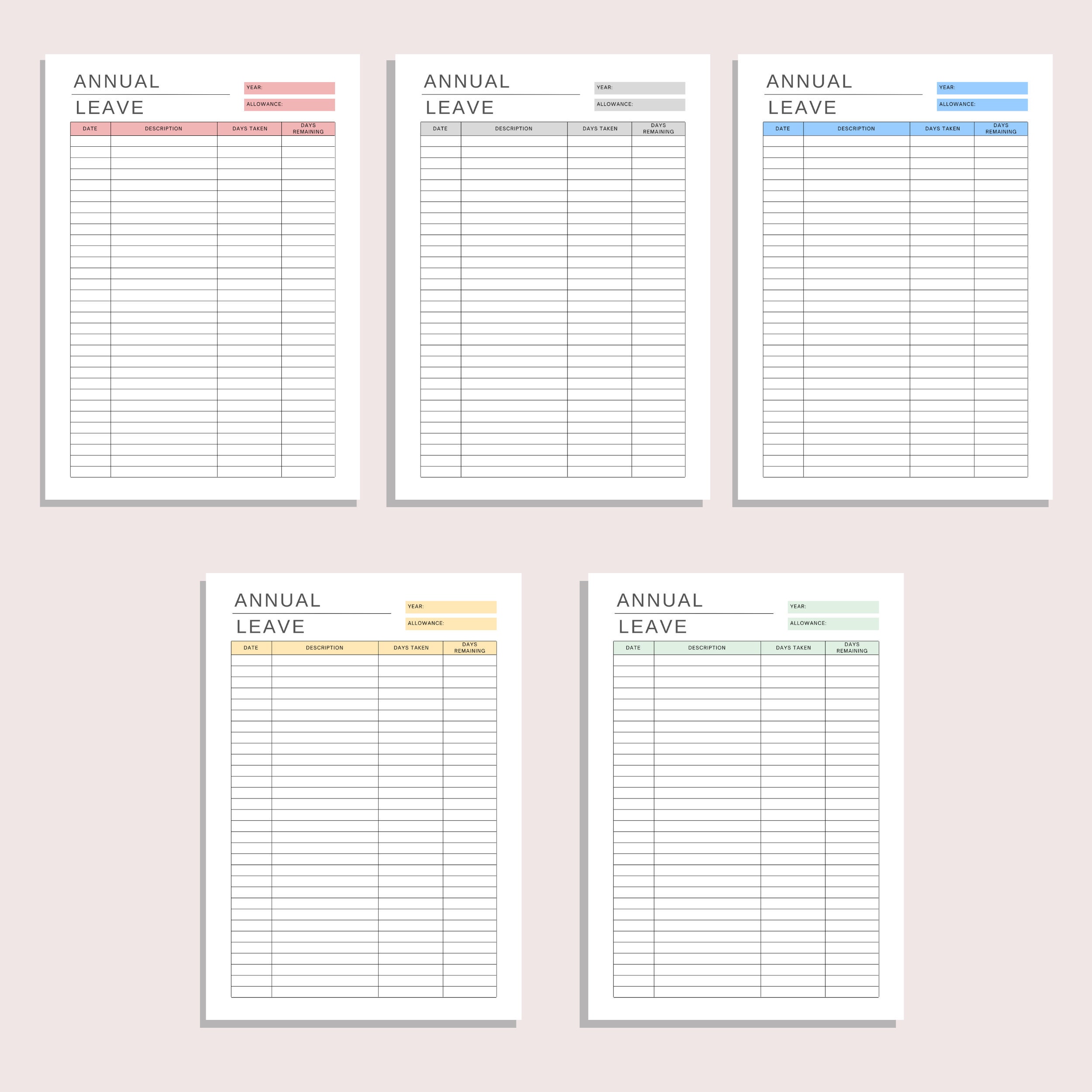 Annual Leave Tracker | Holiday Log | Printable Work Holiday Track ...
