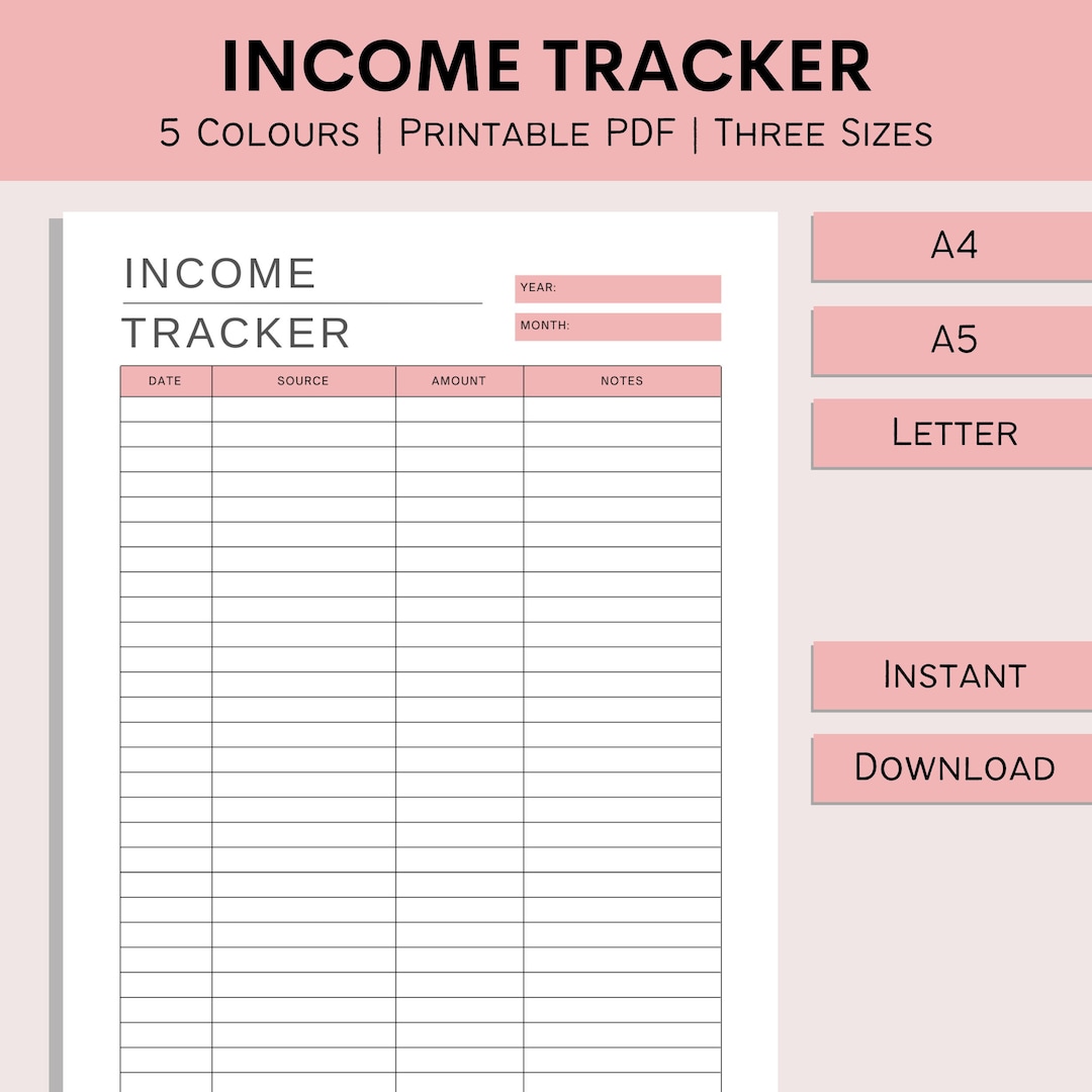 Income Tracker | Printable Income Log | Monthly Money Tracker | Wage ...