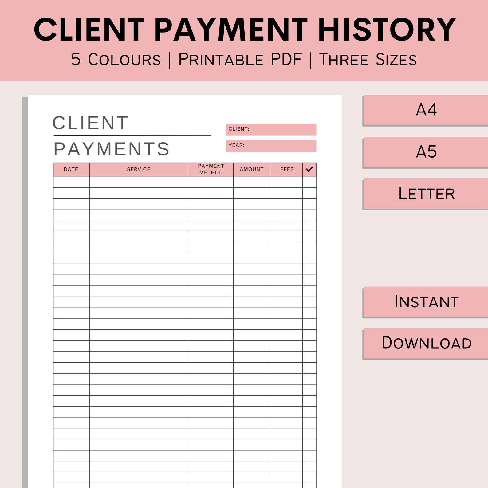 Client Payment History | Printable Client Log | Small Business Finance ...
