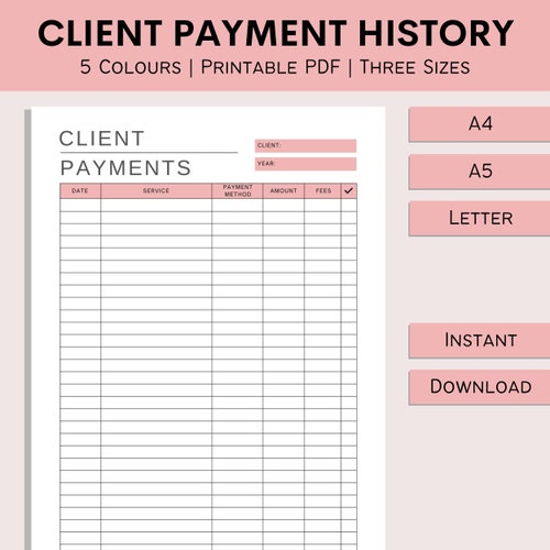 Client Payment History Printable Client Log Small Business - Etsy