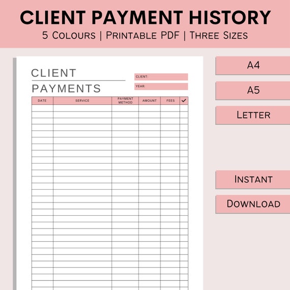 Client Payment History Printable Client Log Small Business - Etsy