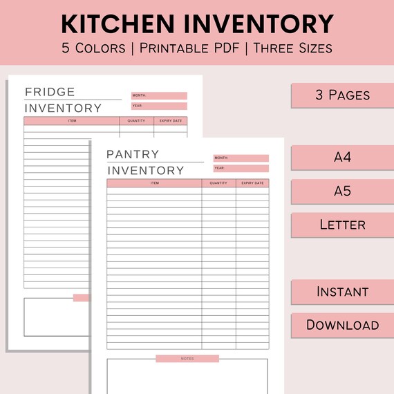 Kitchen Inventory Printable Food Tracker Home Organizing - Etsy