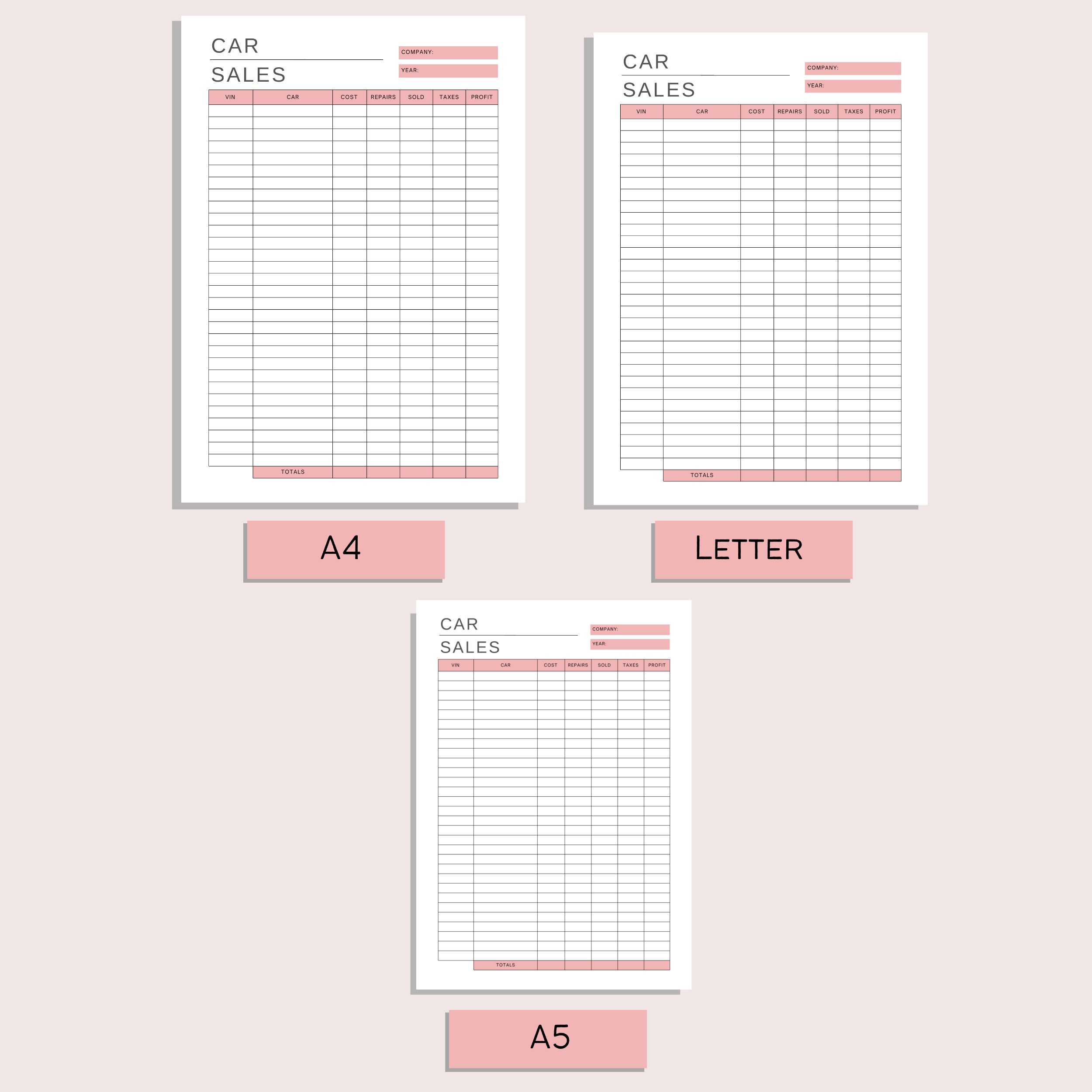 Car Sales Tracker | Printable Vehicle Profit Log | Car Salesman Sheet ...