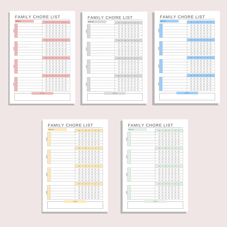 Weekly Family Chore List Printable | Daily Task List | Cleaning ...