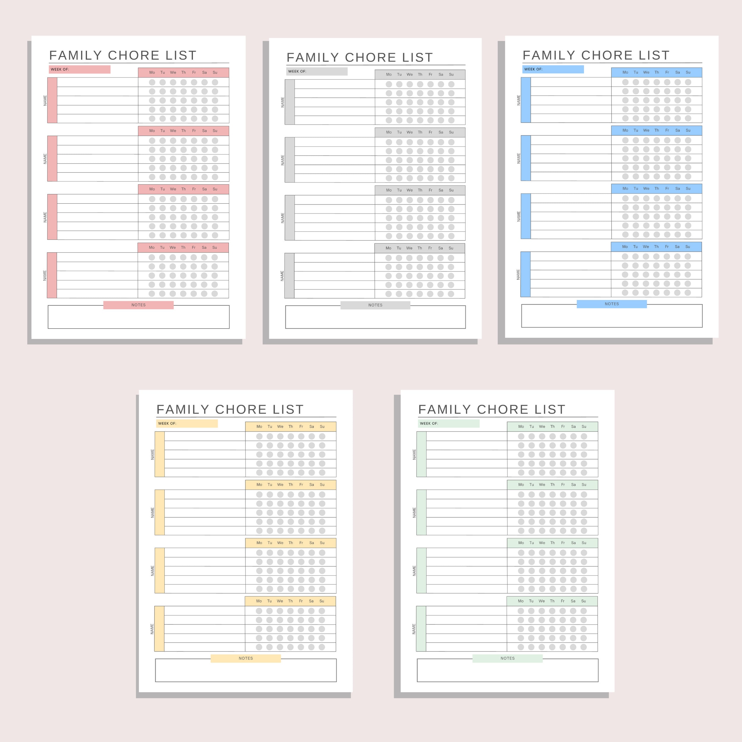 Weekly Family Chore List Printable | Daily Task List | Cleaning ...
