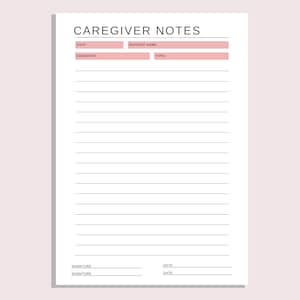 Caregiver Notes Sheet | Printable Elderly Care | Home Health Care Notes ...