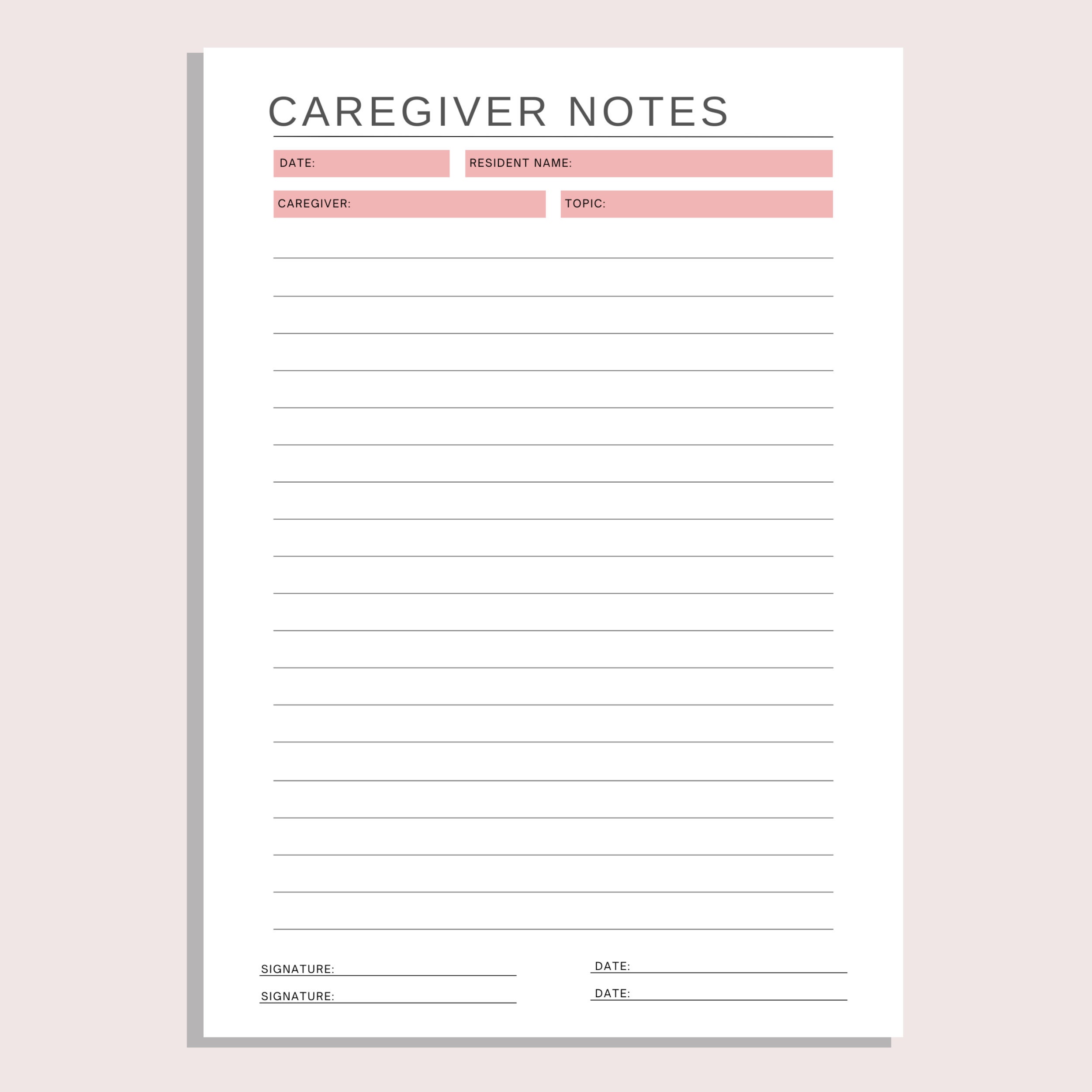 Caregiver Notes Sheet | Printable Elderly Care | Home Health Care Notes ...