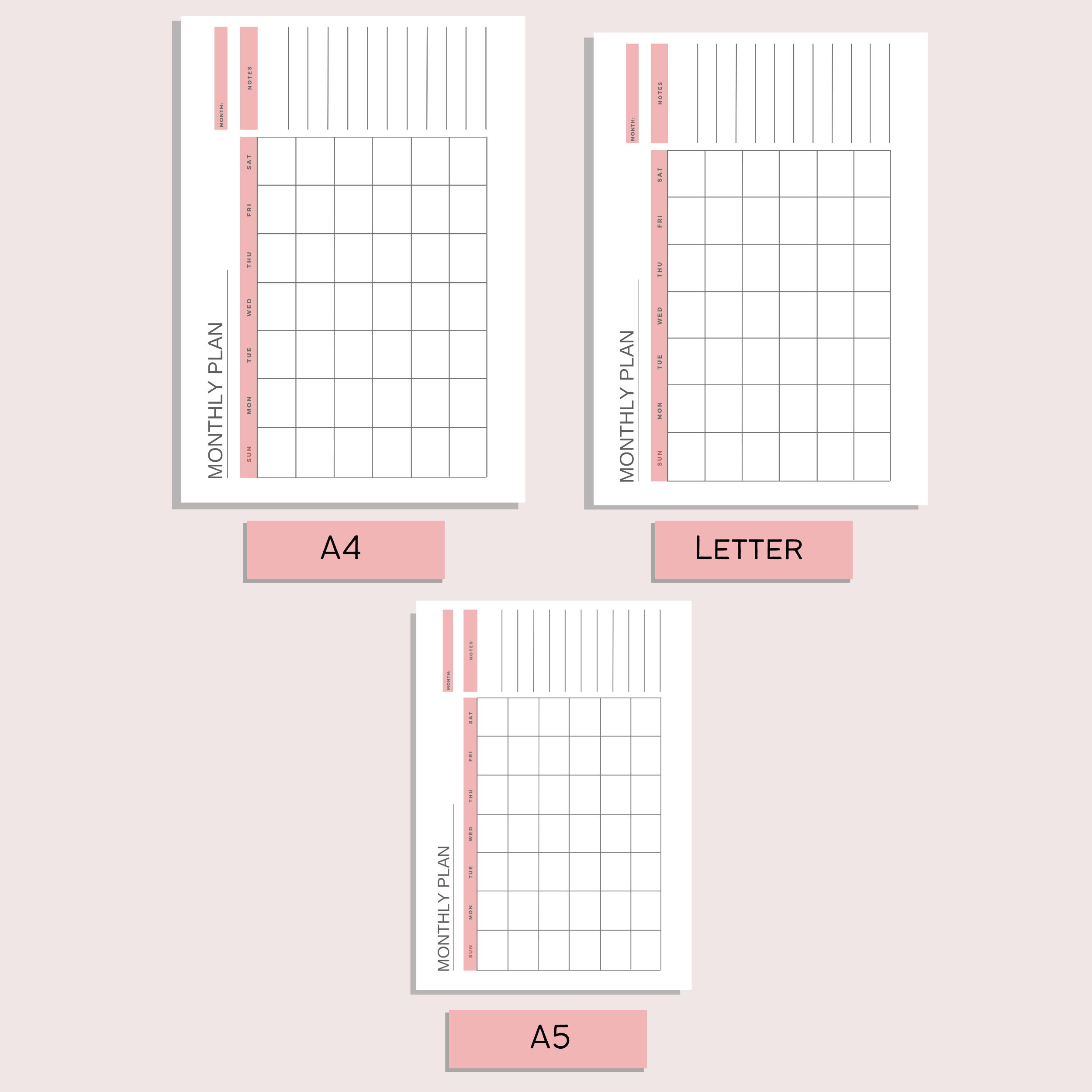 Undated Monthly Planner | Printable Blank Calendar | Month at A Glance ...