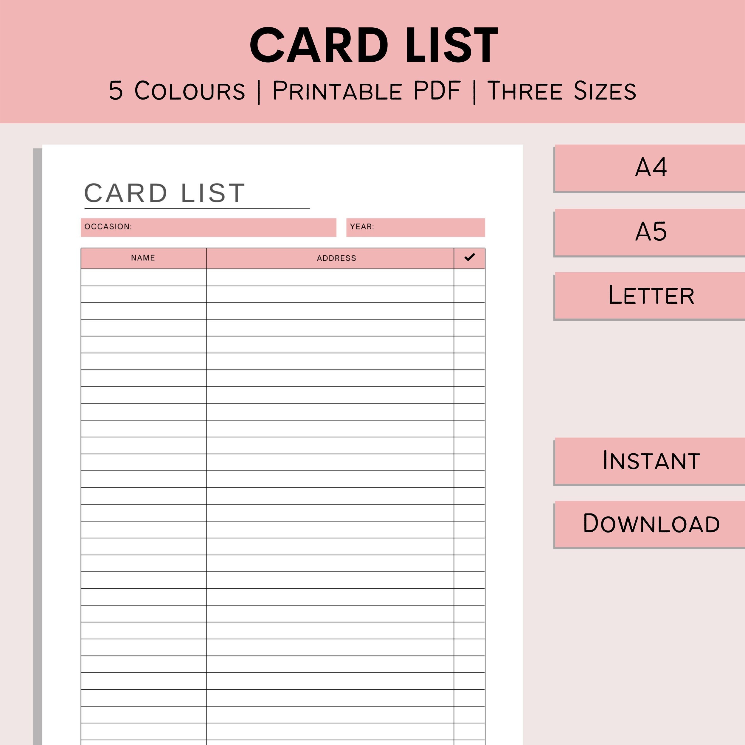 Printable Card List, Greeting Card Tracker, Birthday Thank You List ...