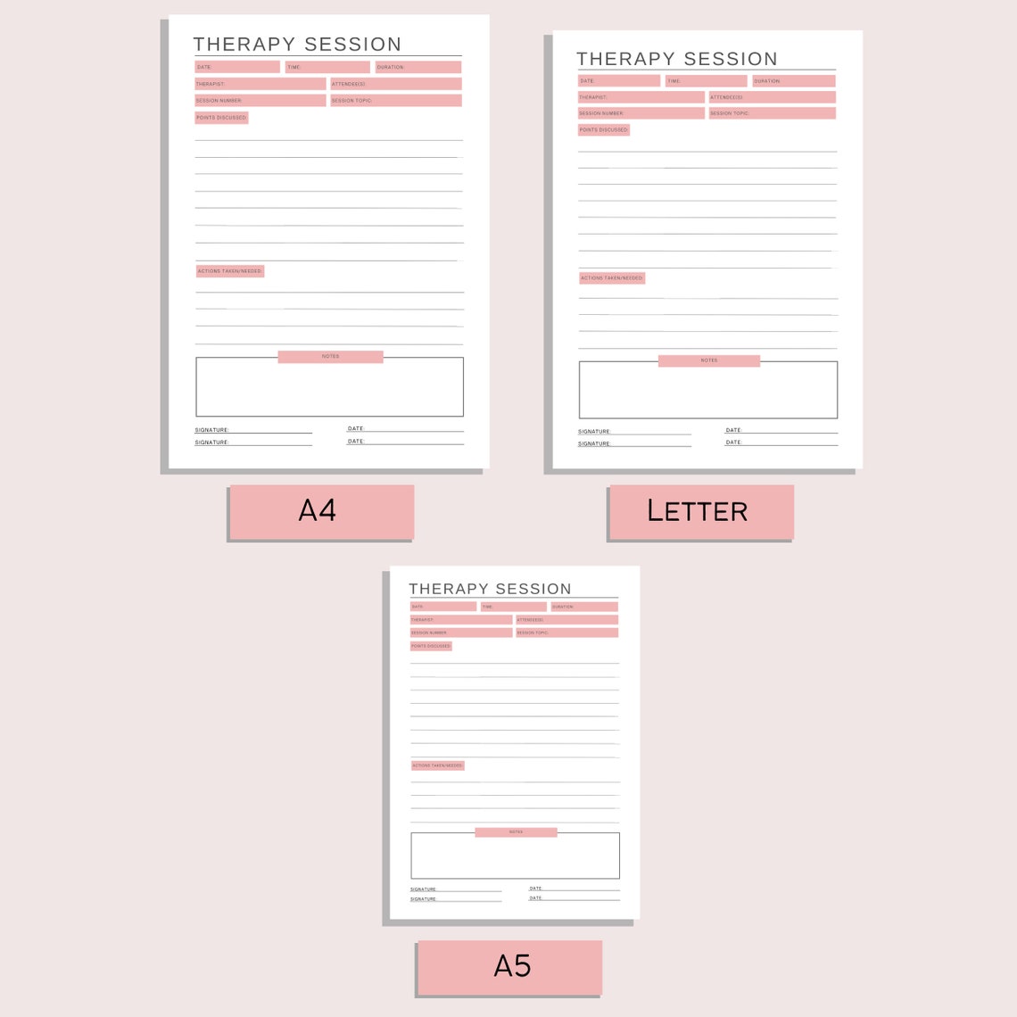 Therapy Session Notes | Printable Therapy Log | Mental Health Tracker ...