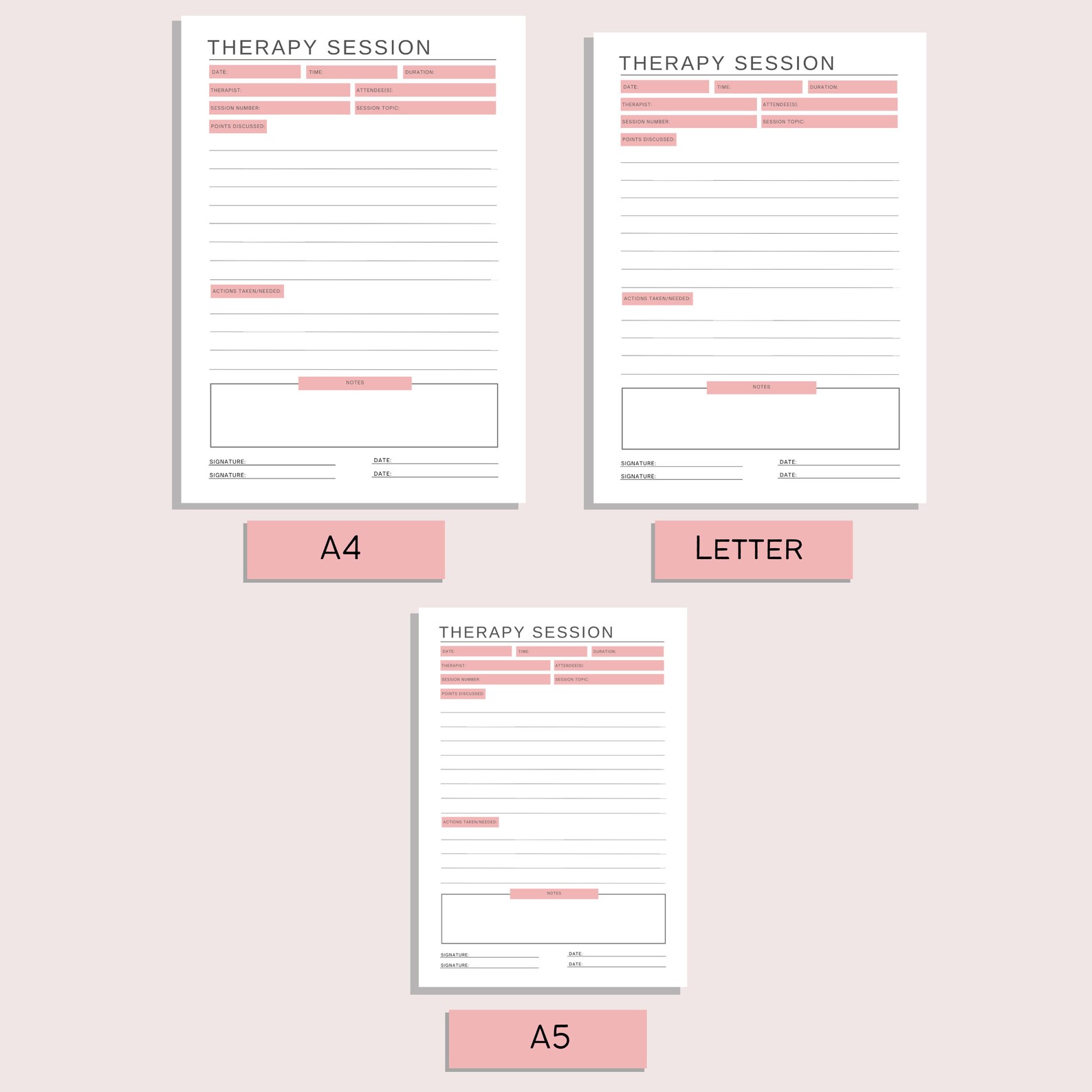 Therapy Session Notes | Printable Therapy Log | Mental Health Tracker ...