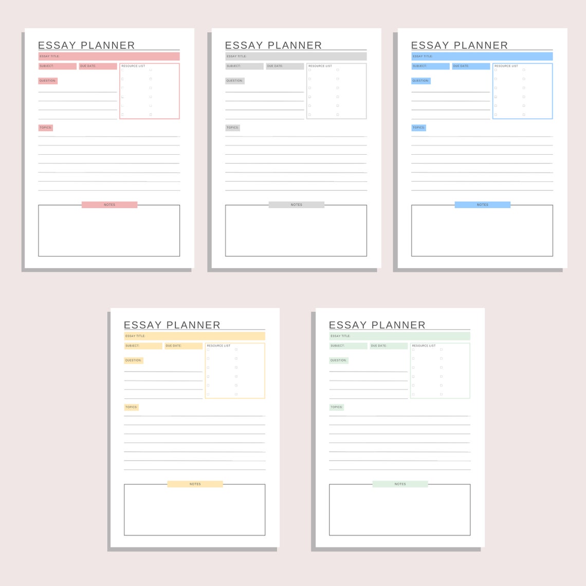 Essay Planner | Printable College Plan | University Essay Prep ...