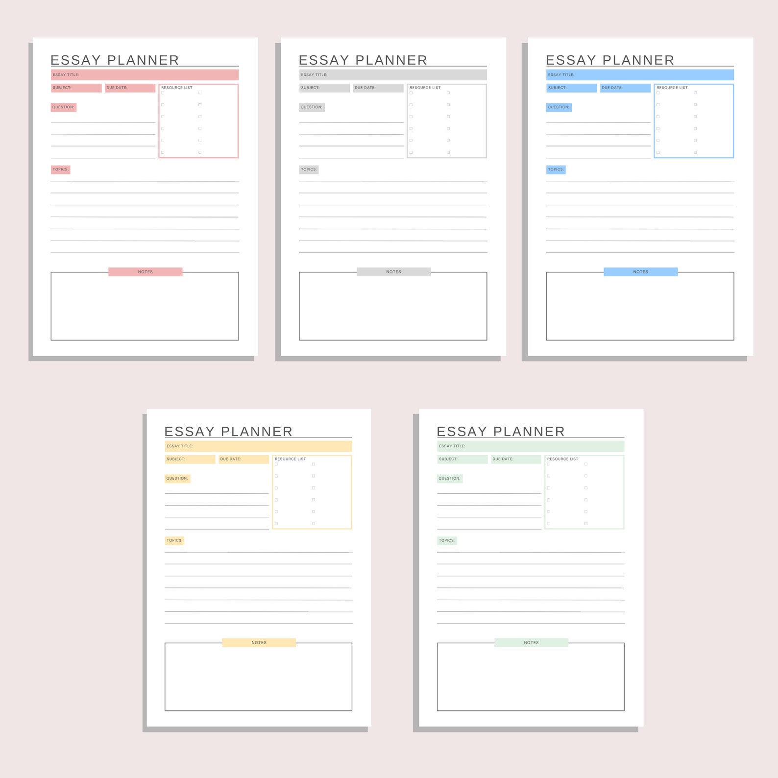 Essay Planner | Printable College Plan | University Essay Prep ...