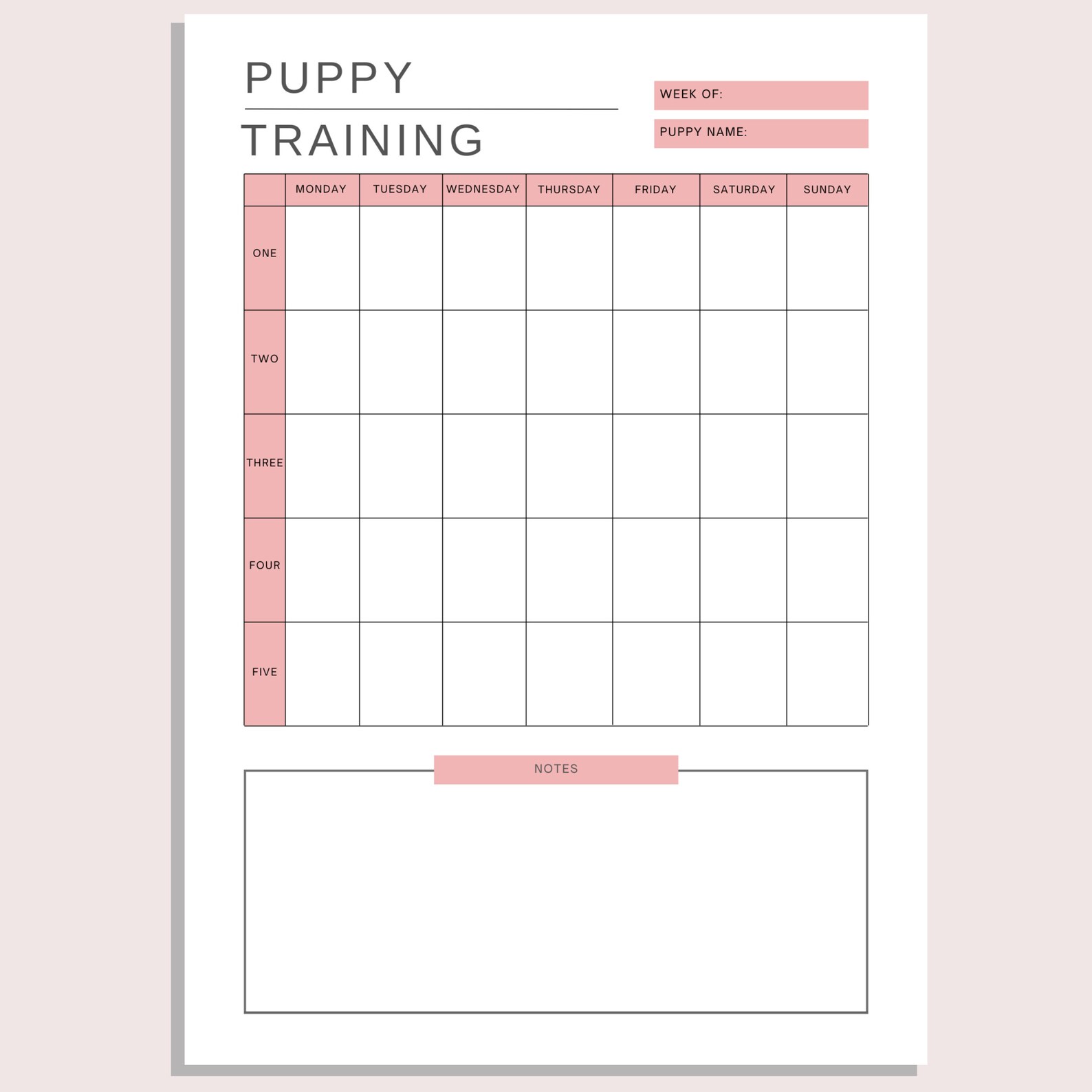 Puppy Training Schedule | Weekly Training Planner | Service Dog Planner ...
