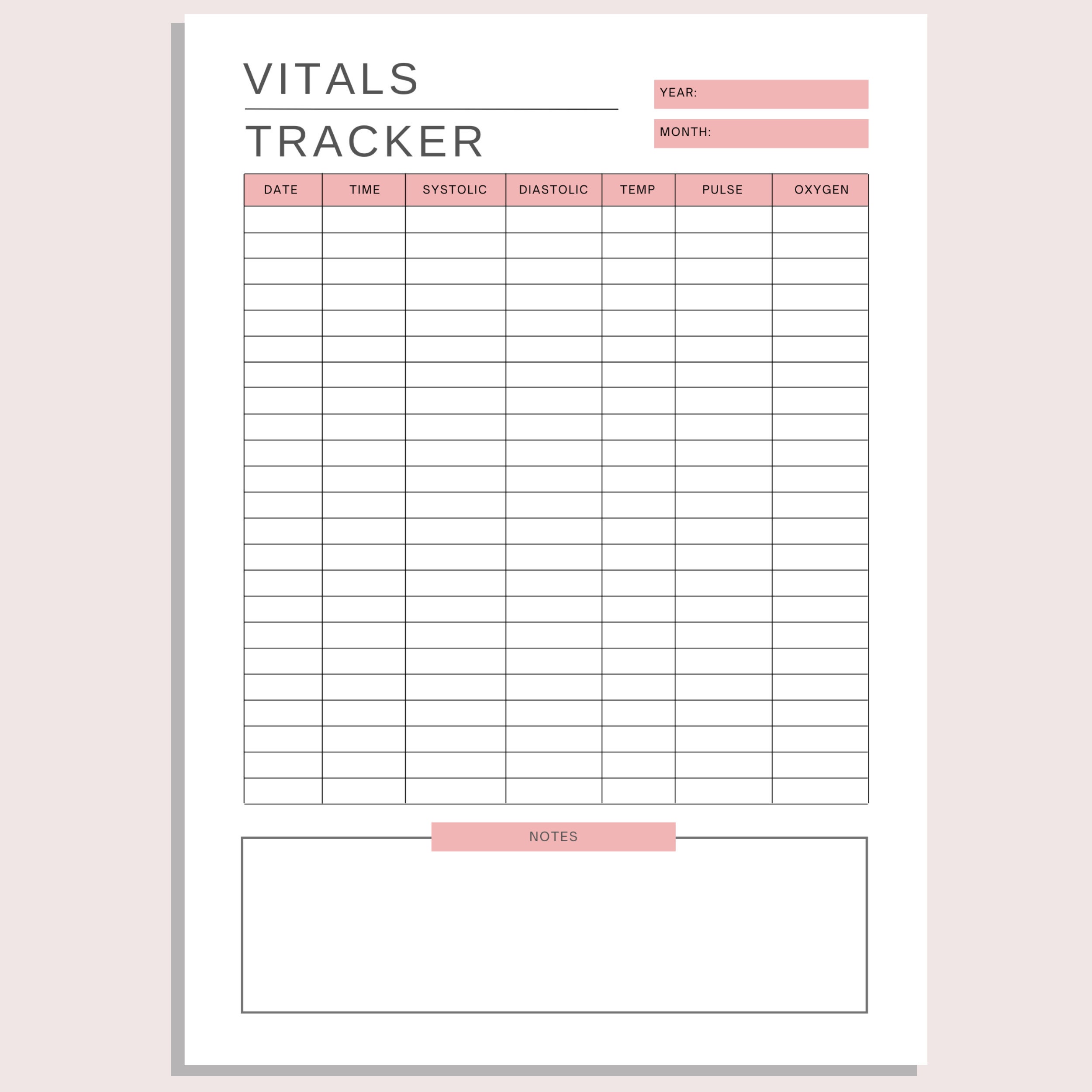 Vitals Tracker | Printable Vitals Log | Health and Fitness Planner ...
