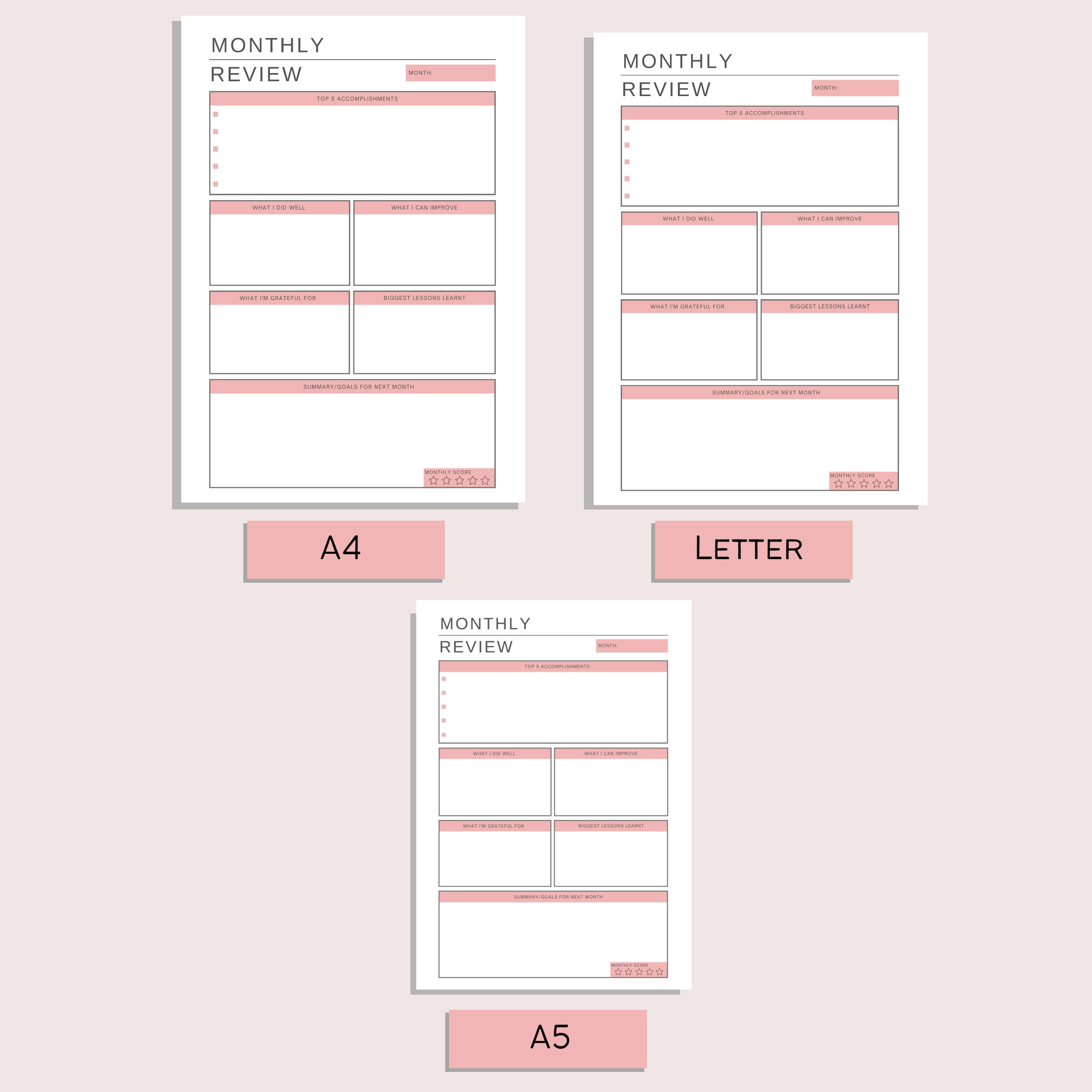 Monthly Review | Printable Monthly Evaluation | Reflection Tracker ...