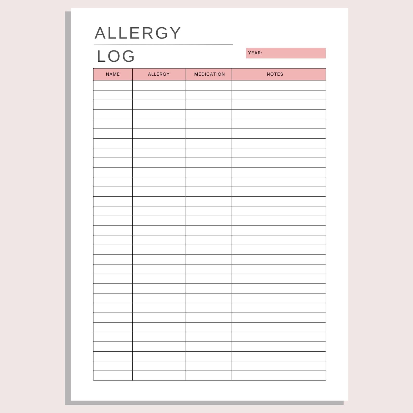 Allergy Log | Allergy Tracker Sheet | Medication Tracker | Printable ...