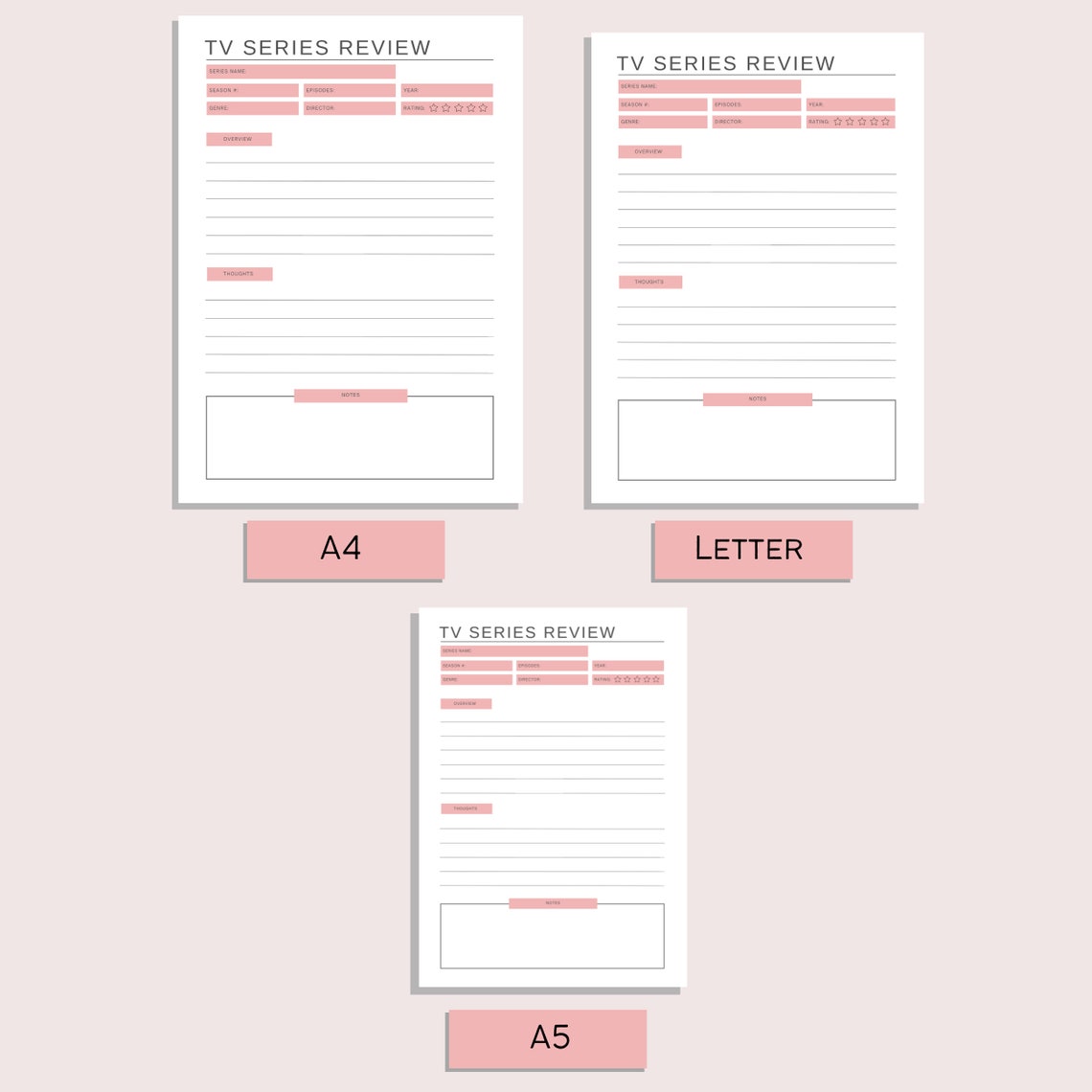 TV & Film Review Sheets | Printable Film Tracker | Television Show Log ...